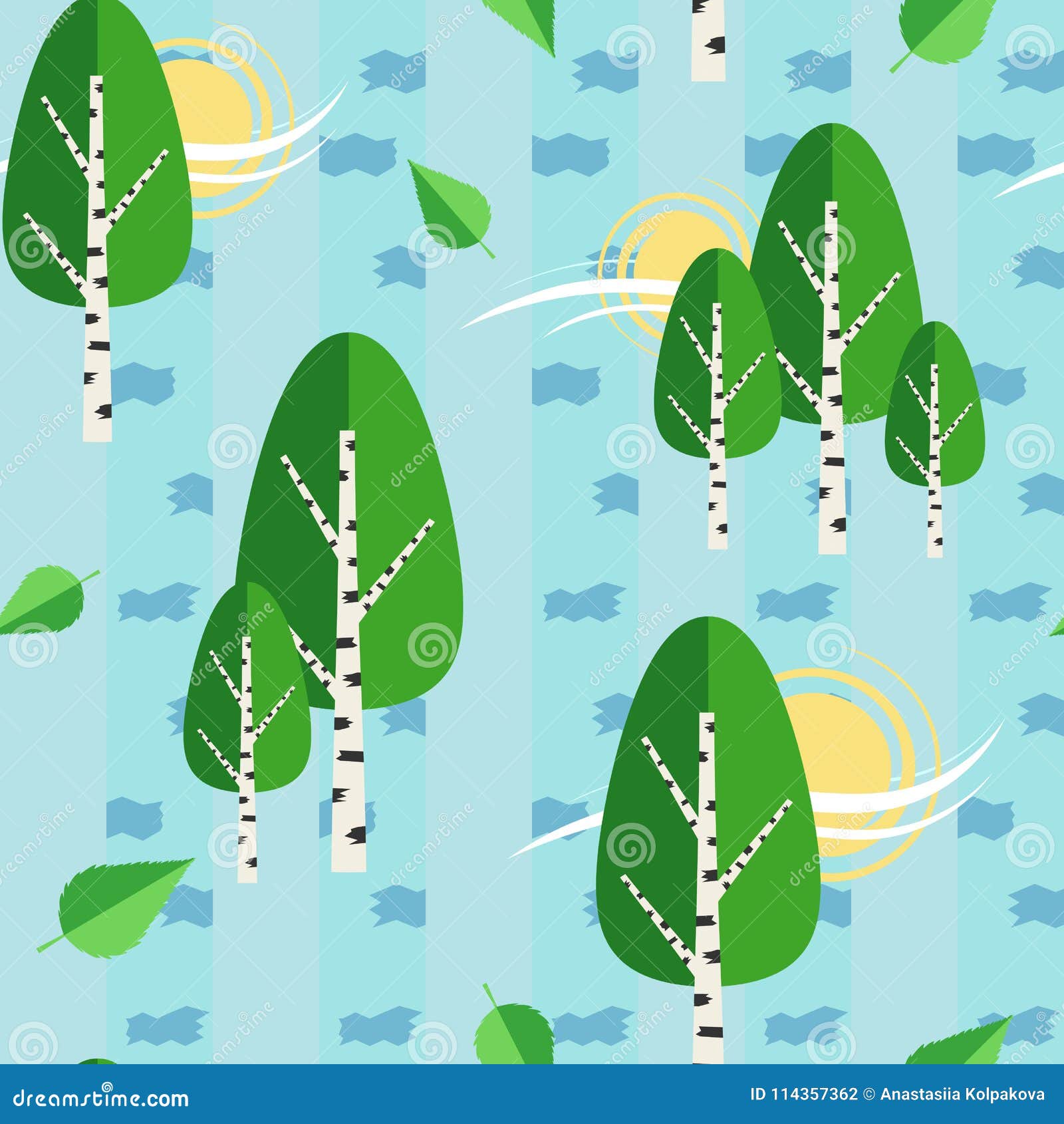 Green Russian Birch Trees Seamless Vector Pattern Background Stock ...