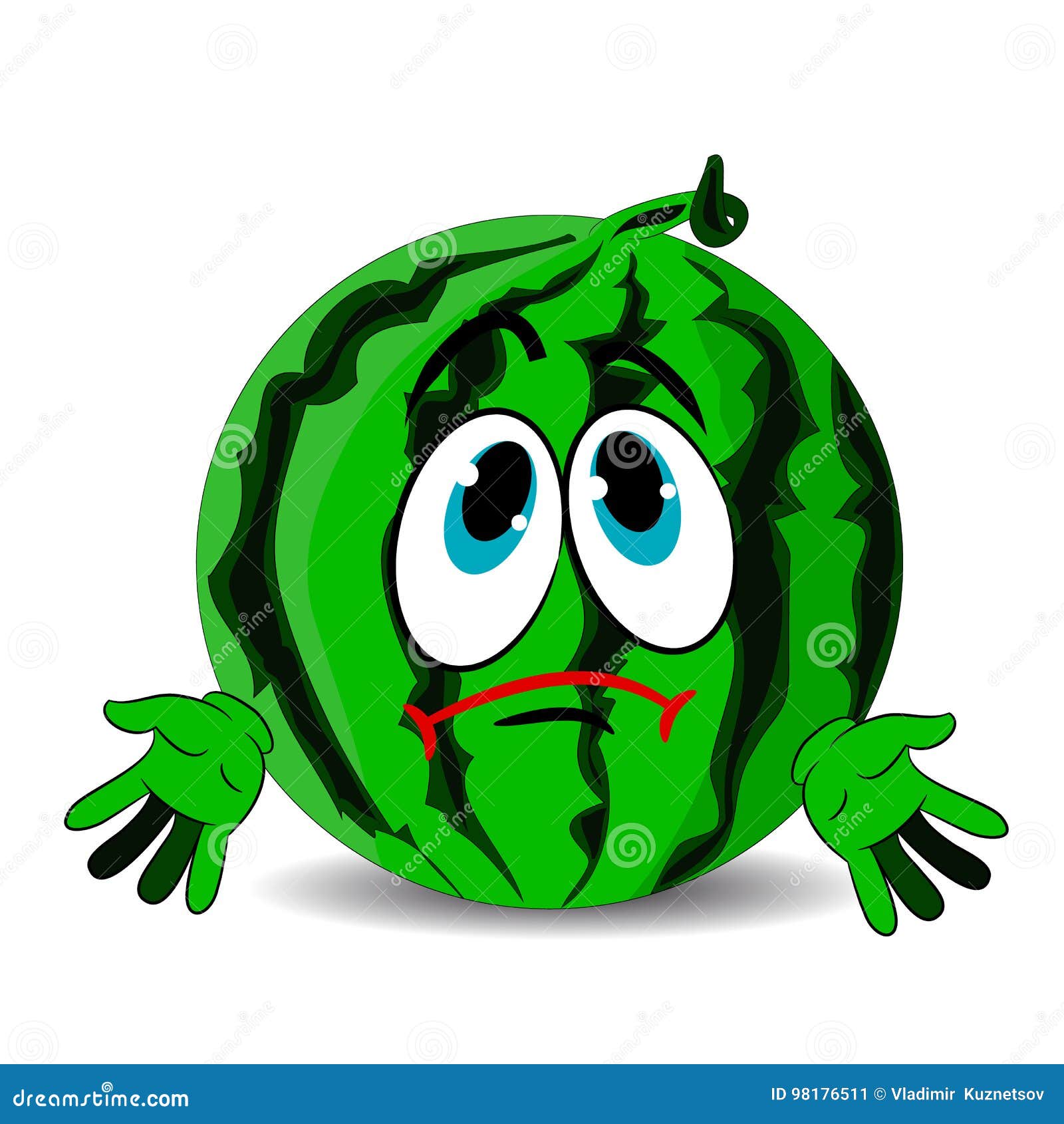 Green Sad Watermelon, Cartoon on White Background. Stock Vector ...