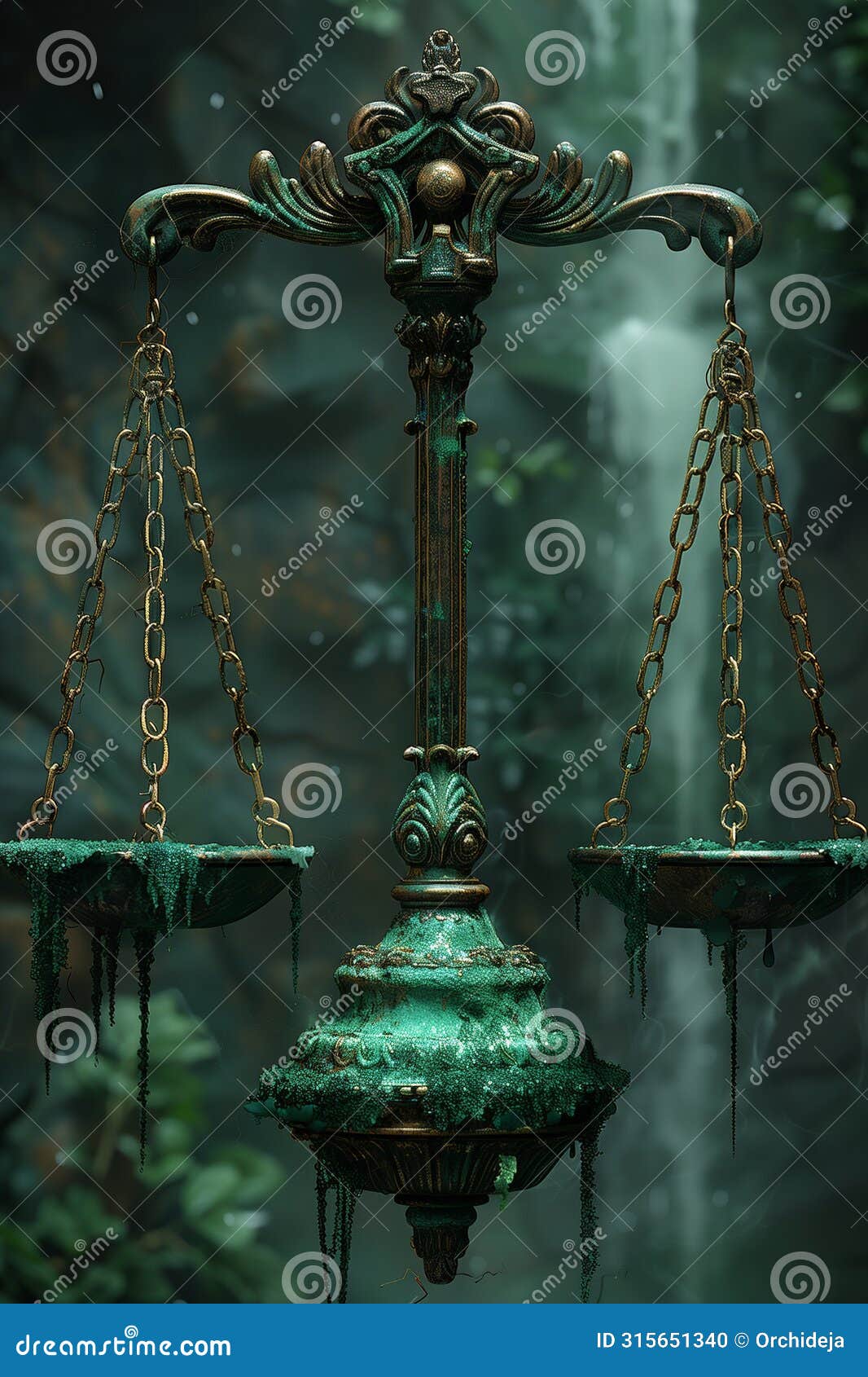 A Green Scale with Chains Hanging from it, Creating a Sense of Weight ...