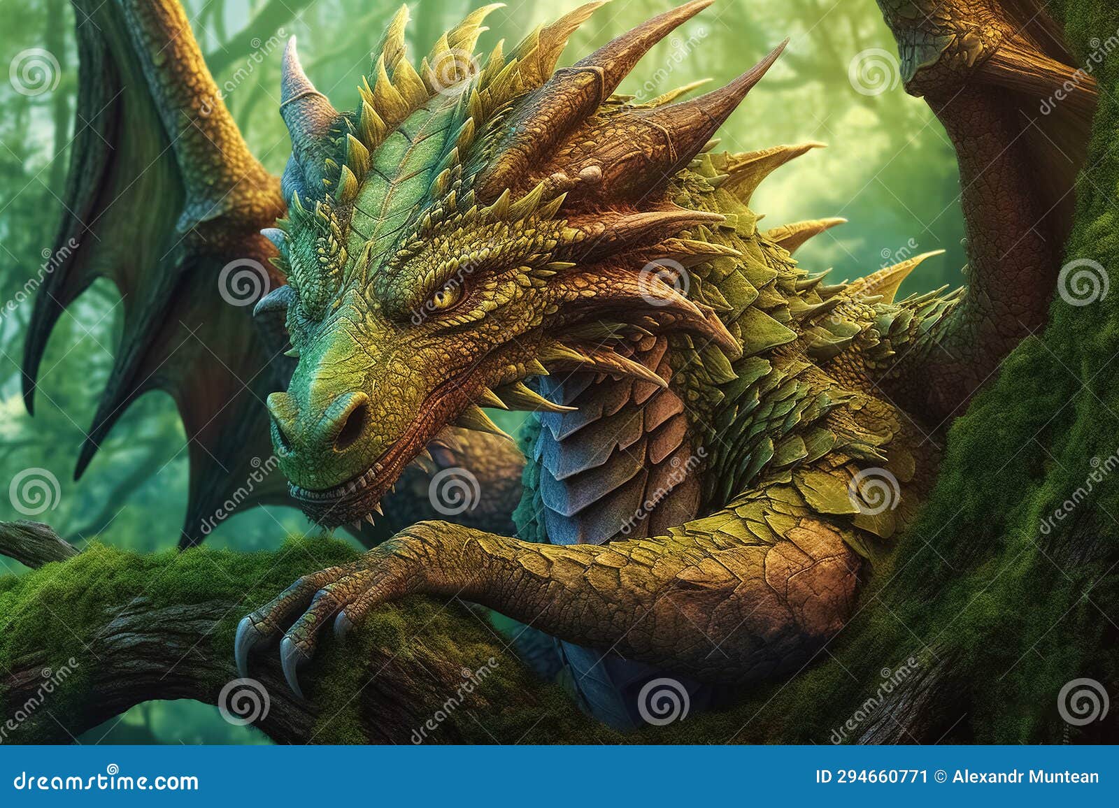 Green scary dragon. stock illustration. Illustration of japan - 294660771