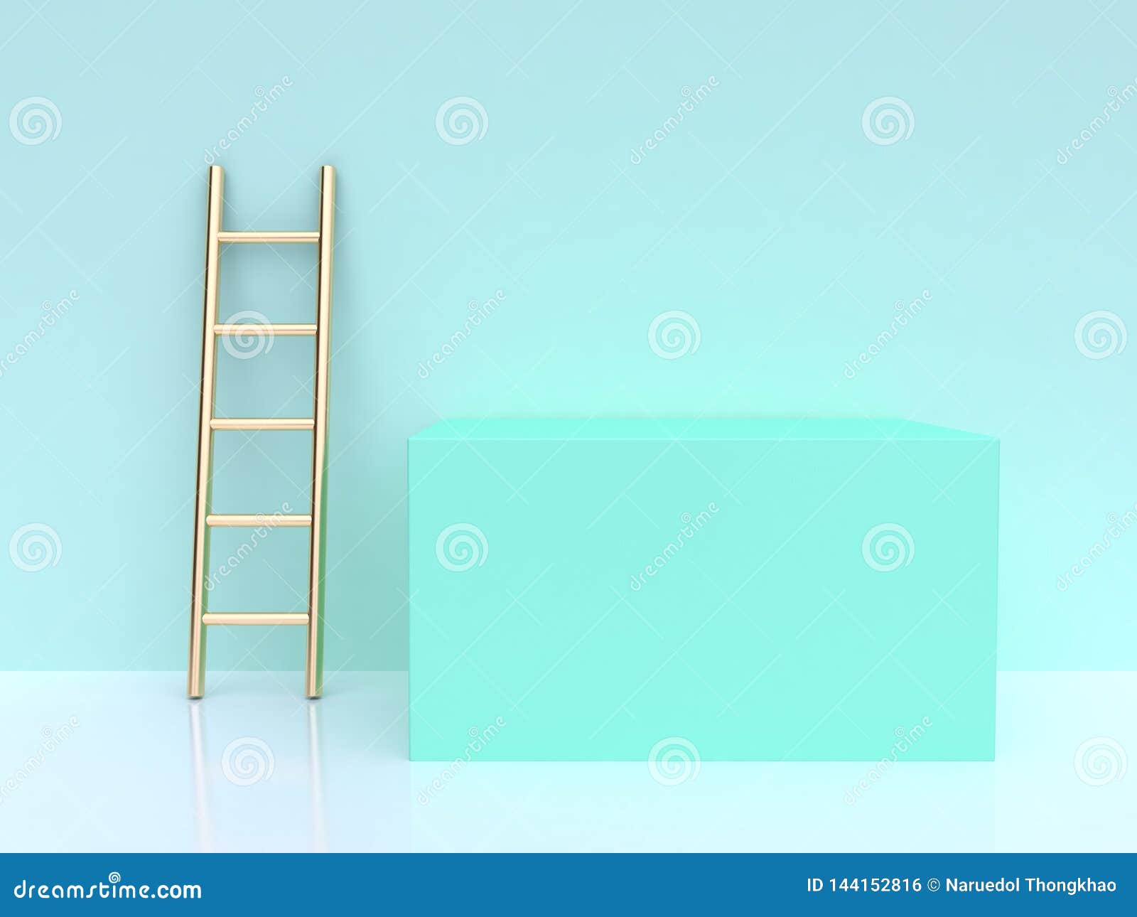 Green Scene Gold Ladder Square Shape 3d Rendering Stock Illustration ...