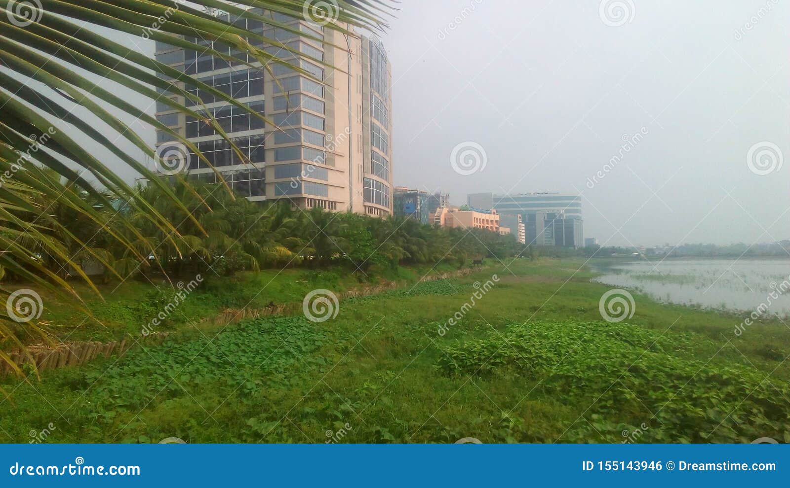 Green Scenery with Industries and Lake. Stock Photo - Image of time ...