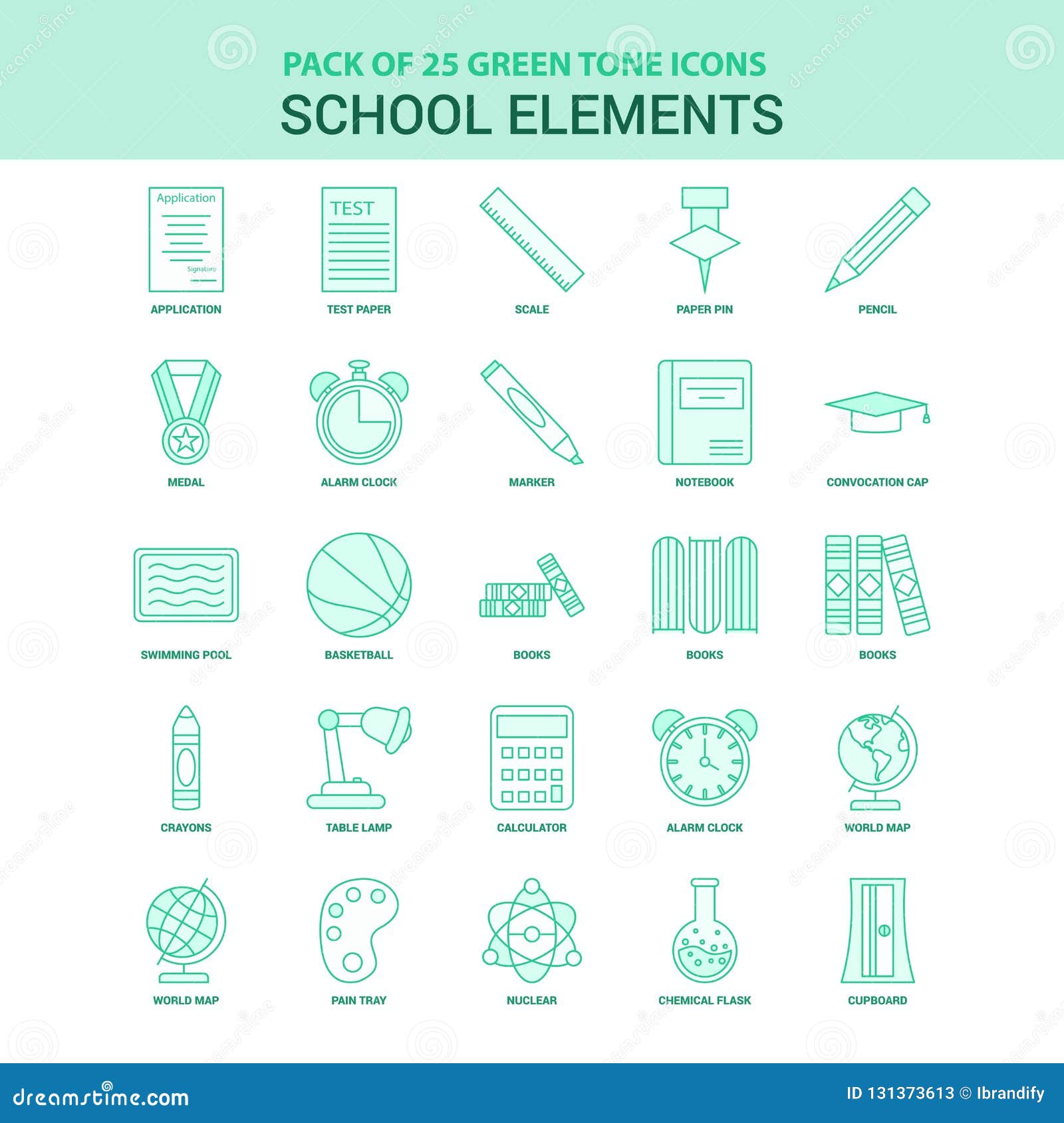 25 Green School Elements Icon Set Stock Vector - Illustration of ...