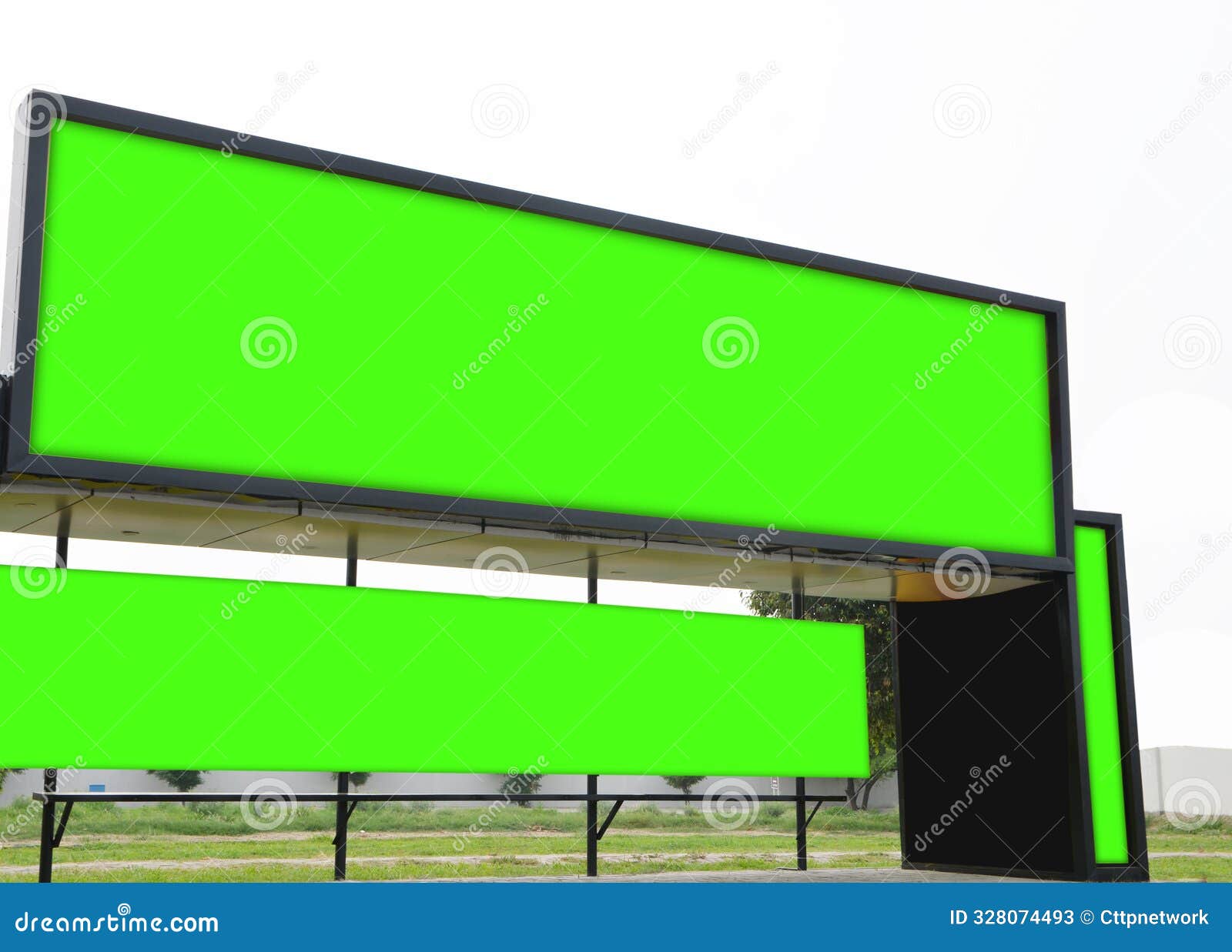 Green Screen on the Bus Stand with Copy Space for Billboards, Backdrop ...