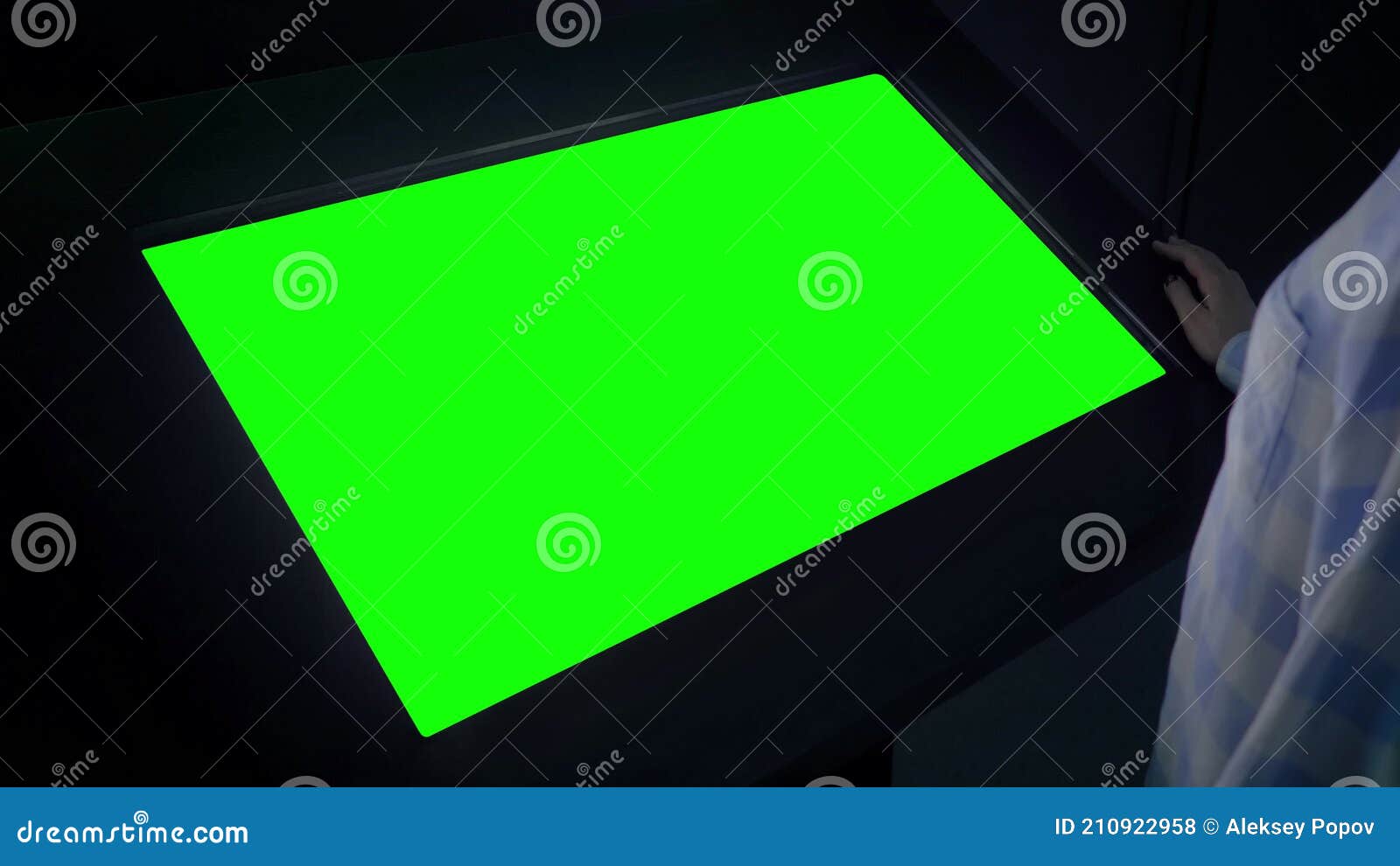 Green Screen Concept - Woman Looking at Blank Interactive Green Display ...