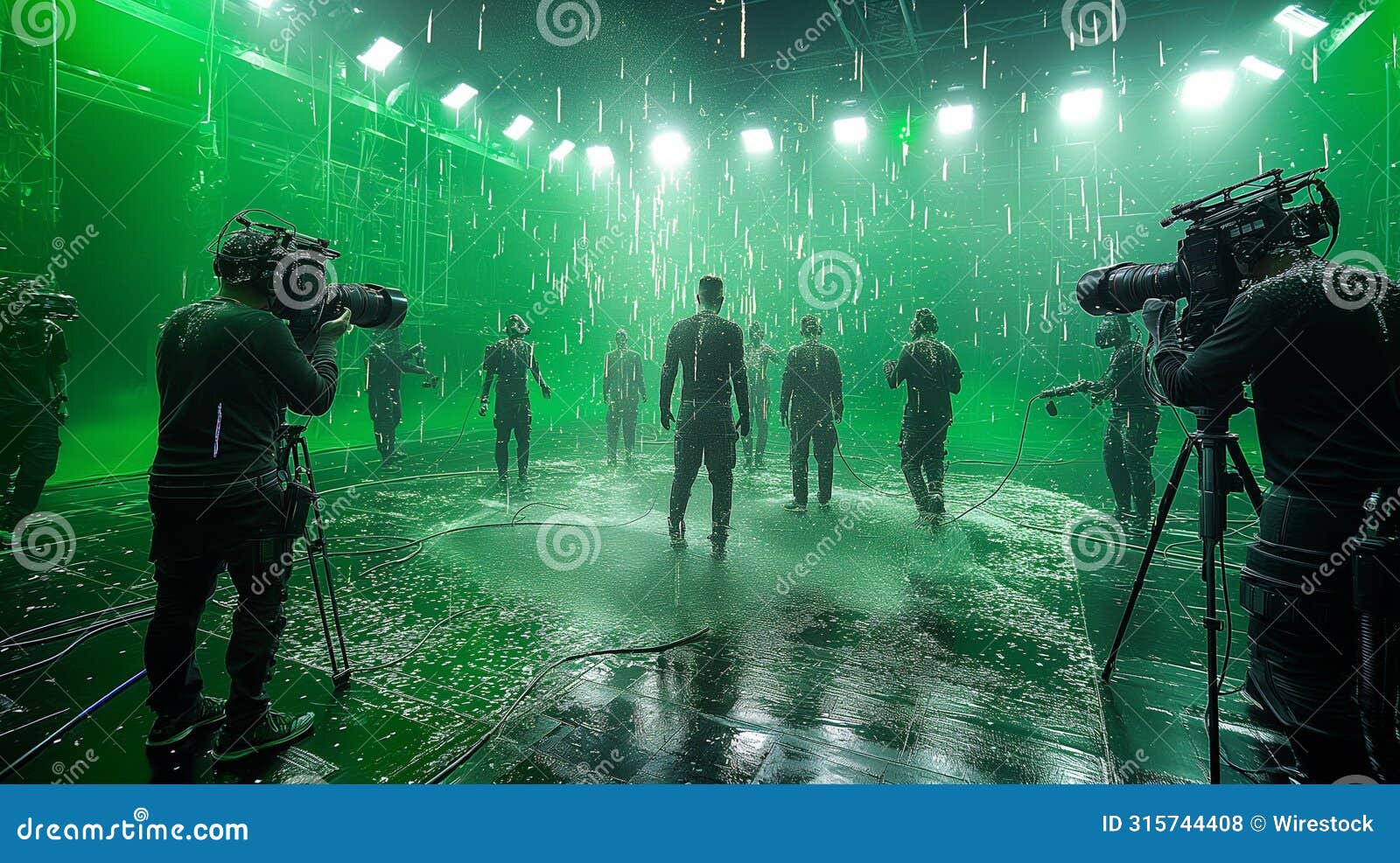 A Green Screen that is on the Ground with Cameras on Each Side Stock ...