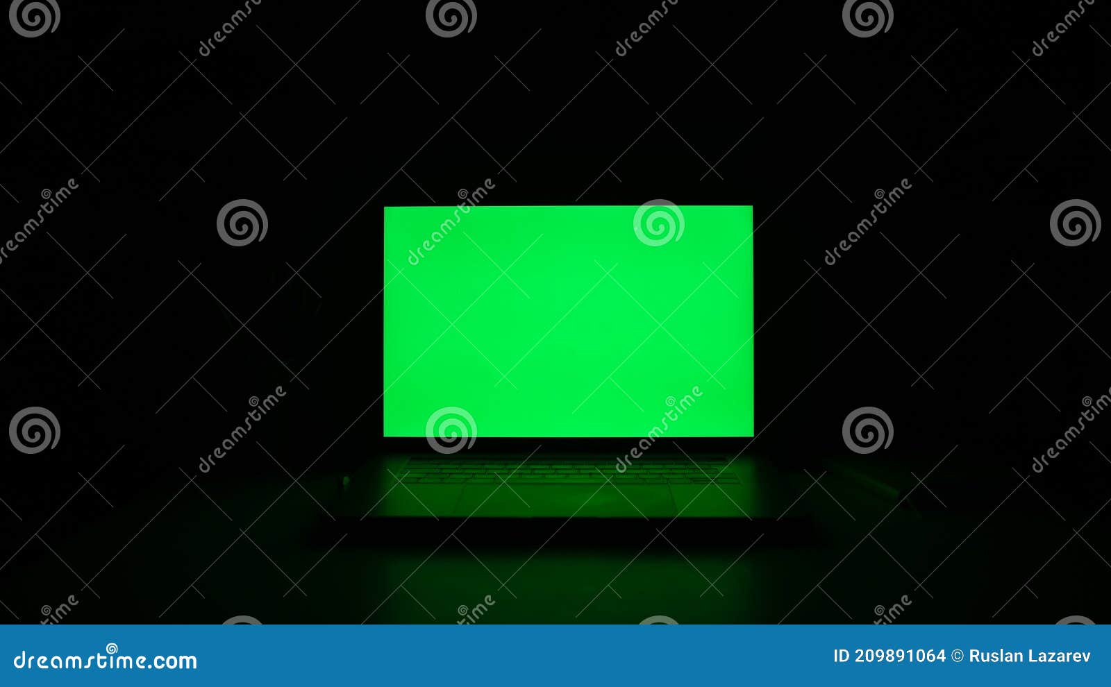 Green Screen Laptop Computer on a Homework Desk in Dark Room Stock ...