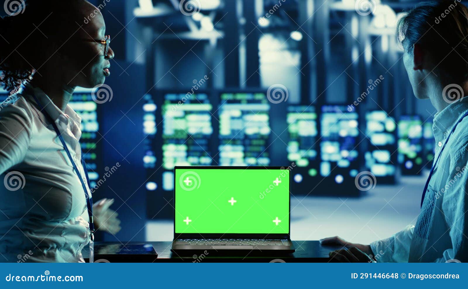 Green Screen Laptop in Data Center Stock Footage - Video of databases ...