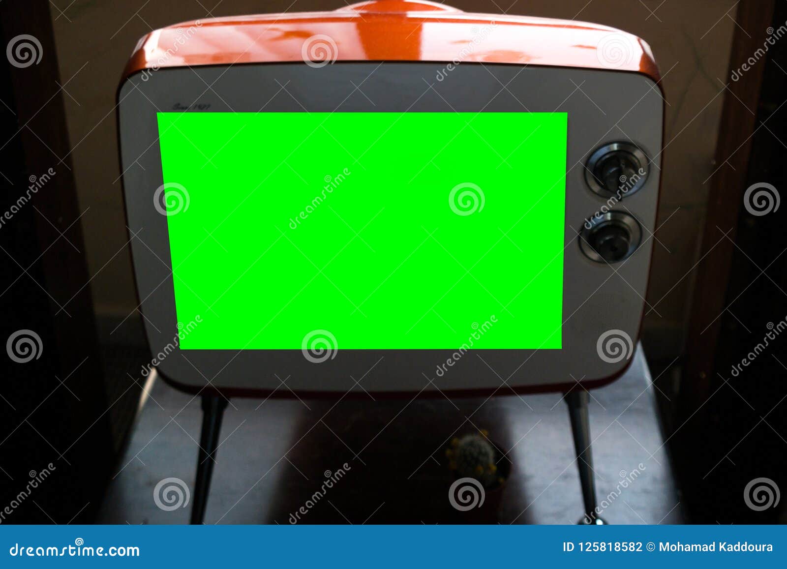 Green Screen on a Rectangular White Vintage TV - Mockup Stock Photo ...