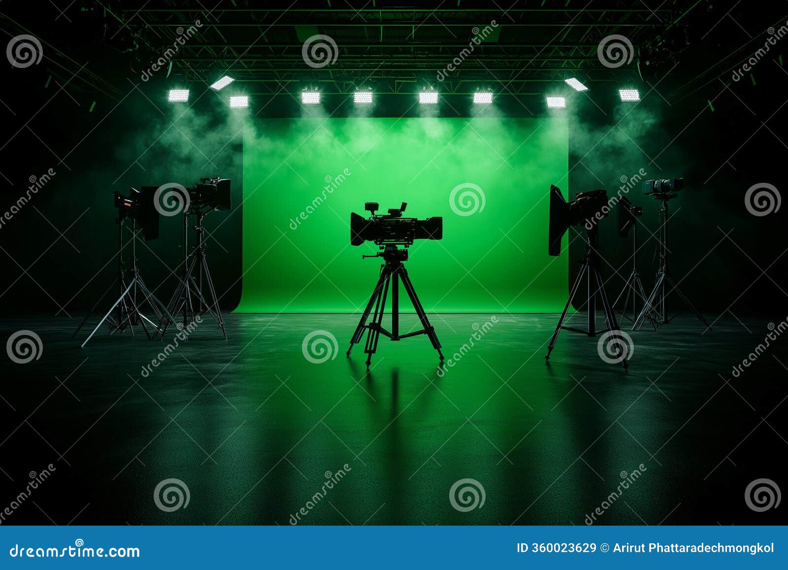 Green Screen Studio with Cameras and Lighting Equipment, Creating ...