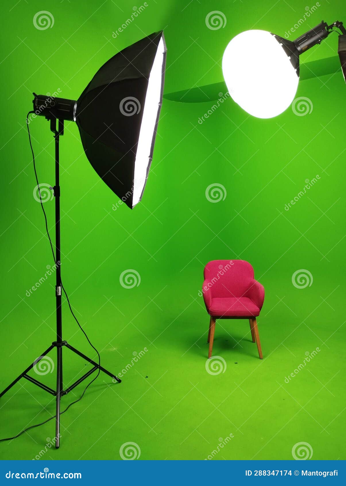 A Green Screen Studio with Complete Lighting Equipment. with a Red ...