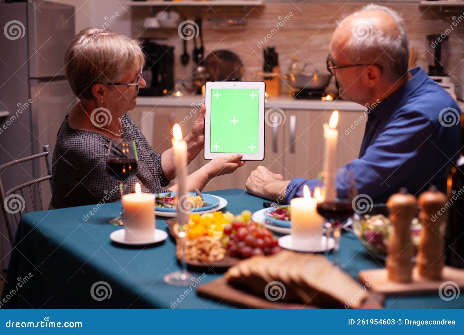 Green Screen Tablet at Dinner Stock Image - Image of screen ...