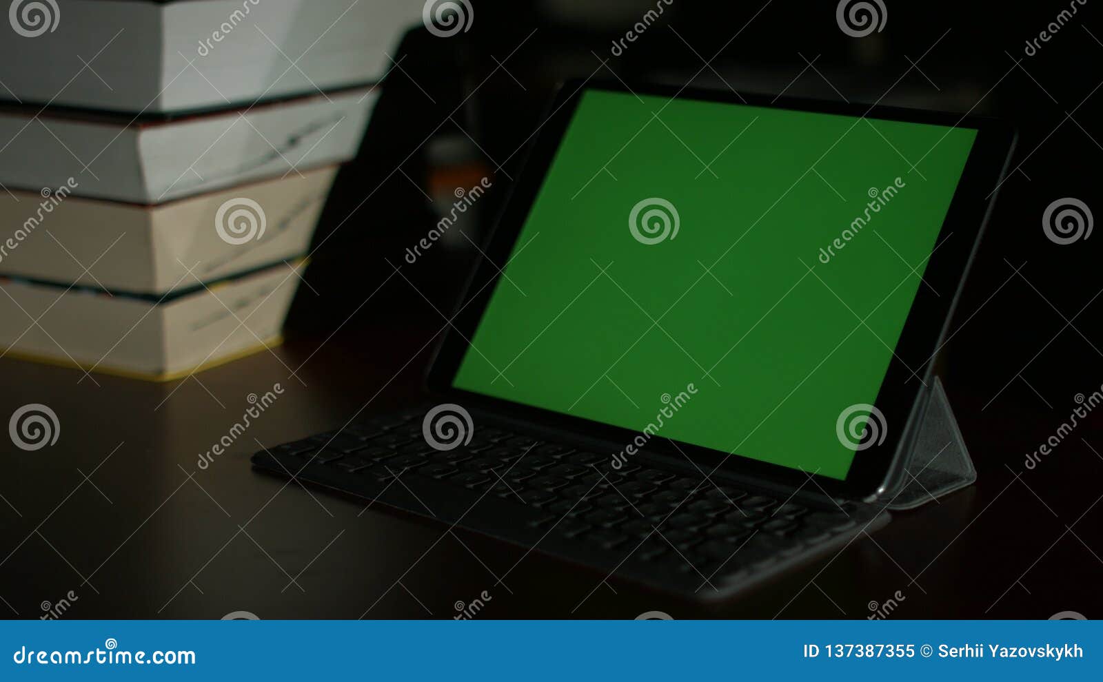 Green Screen, Tablet with a Green Screen is on the Table. Stock Video ...