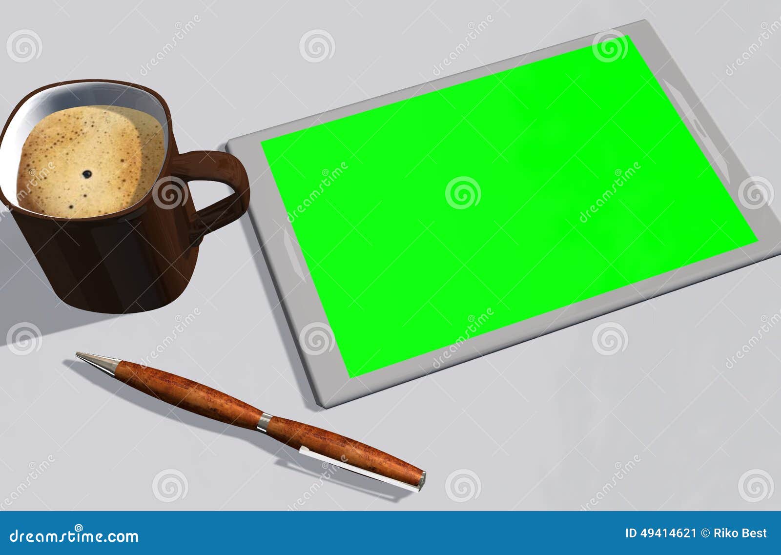 Green Screen Tablet PC Credit Card and Cup of Coffee Stock Illustration ...