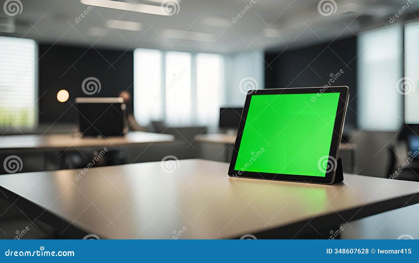 Green Screen Tablet on Table in Office Stock Illustration ...