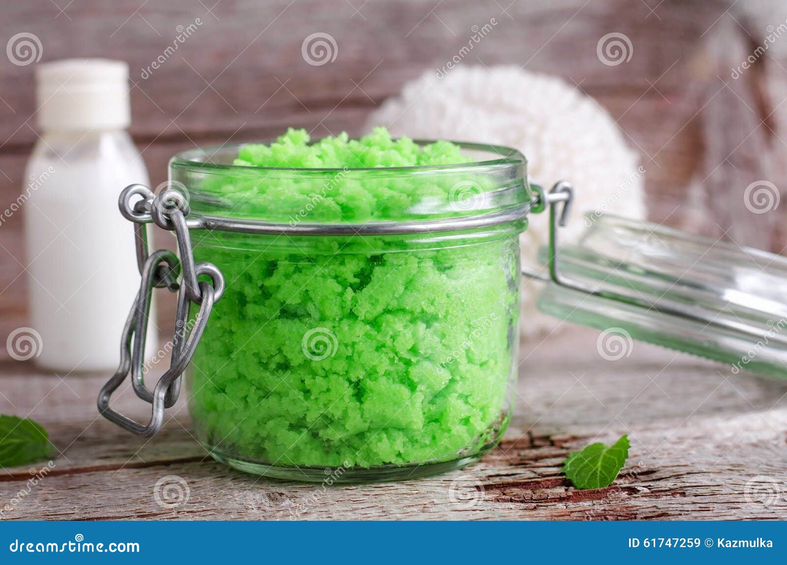 Green scrub in a glass jar stock image. Image of mint - 61747259