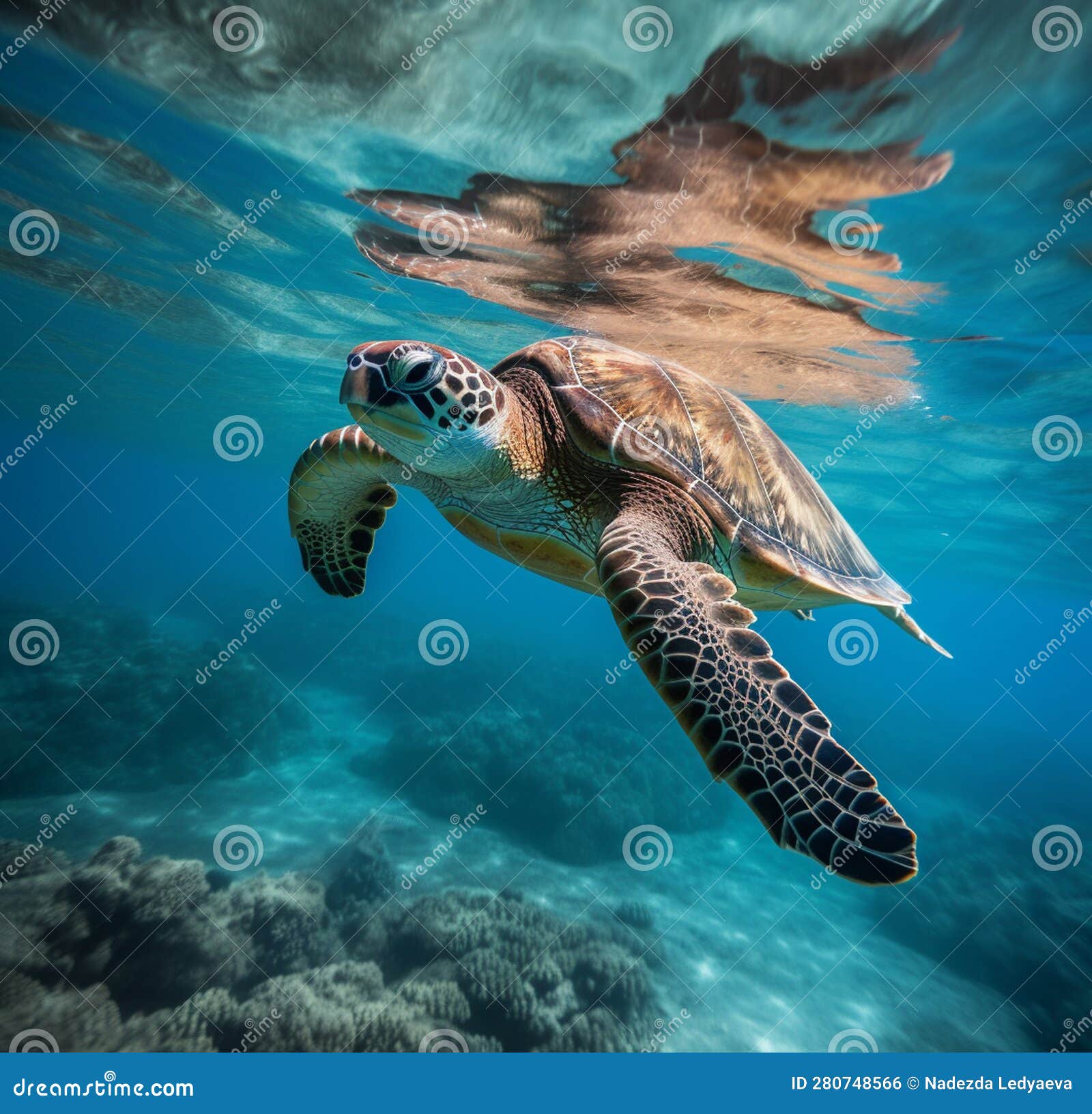 Green Sea Turtle at Surface. Digital Ai Art Stock Illustration ...