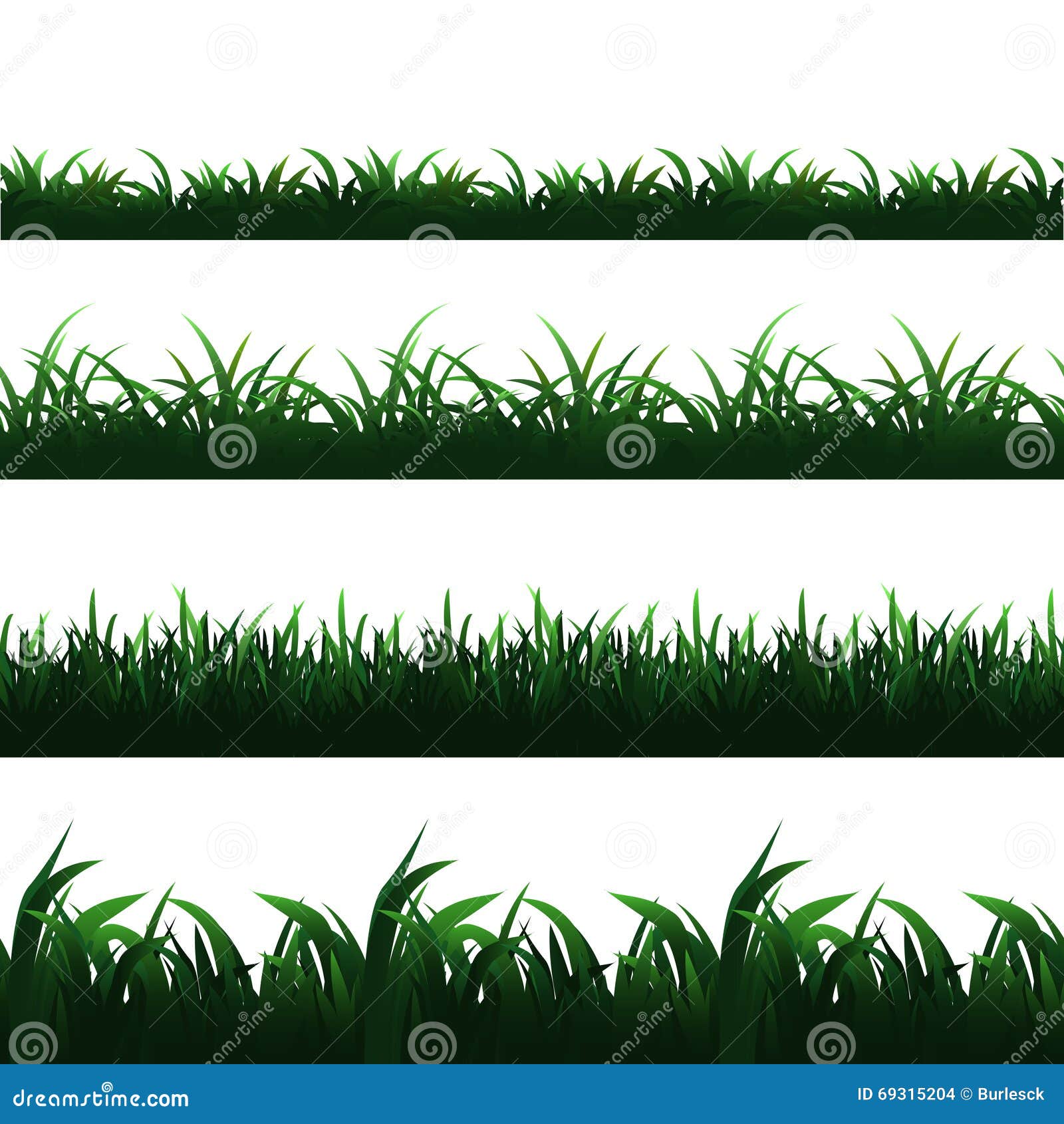 Green Seamless Grass Borders Vector Set Stock Vector - Illustration of ...