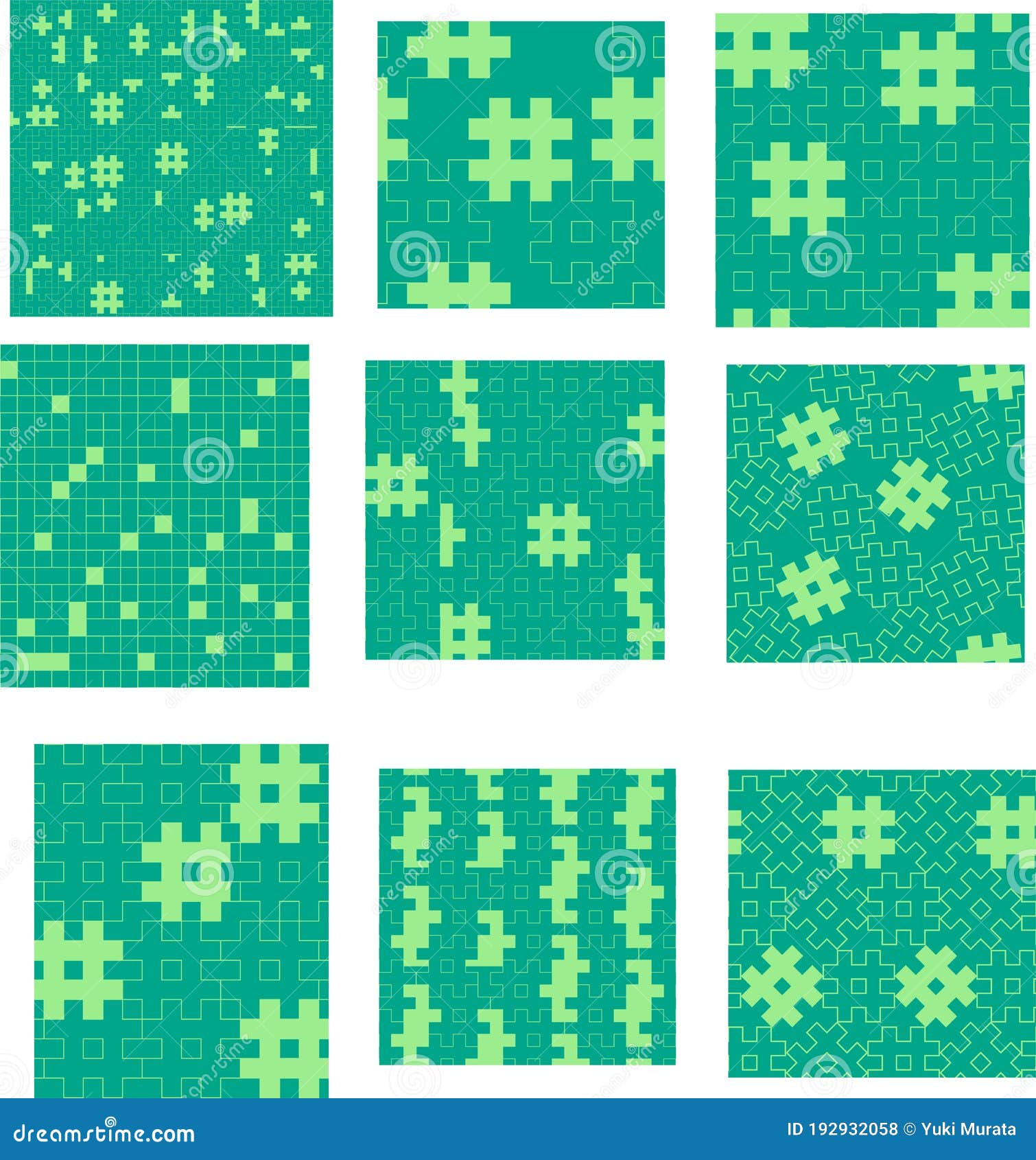 Green Seamless Japanese Pattern of Double-digited Swastika Set Stock ...