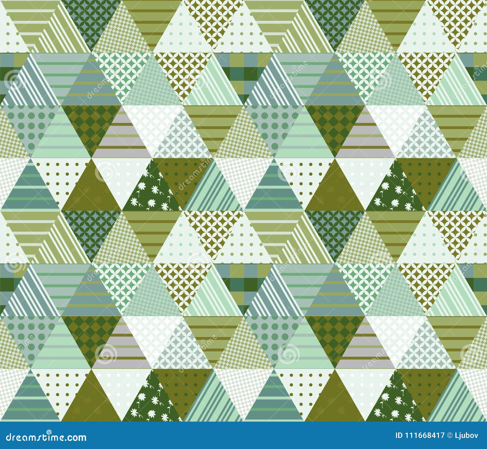 Green Seamless Patchwork Pattern. Vector Illustration of Ethnic Quilt ...