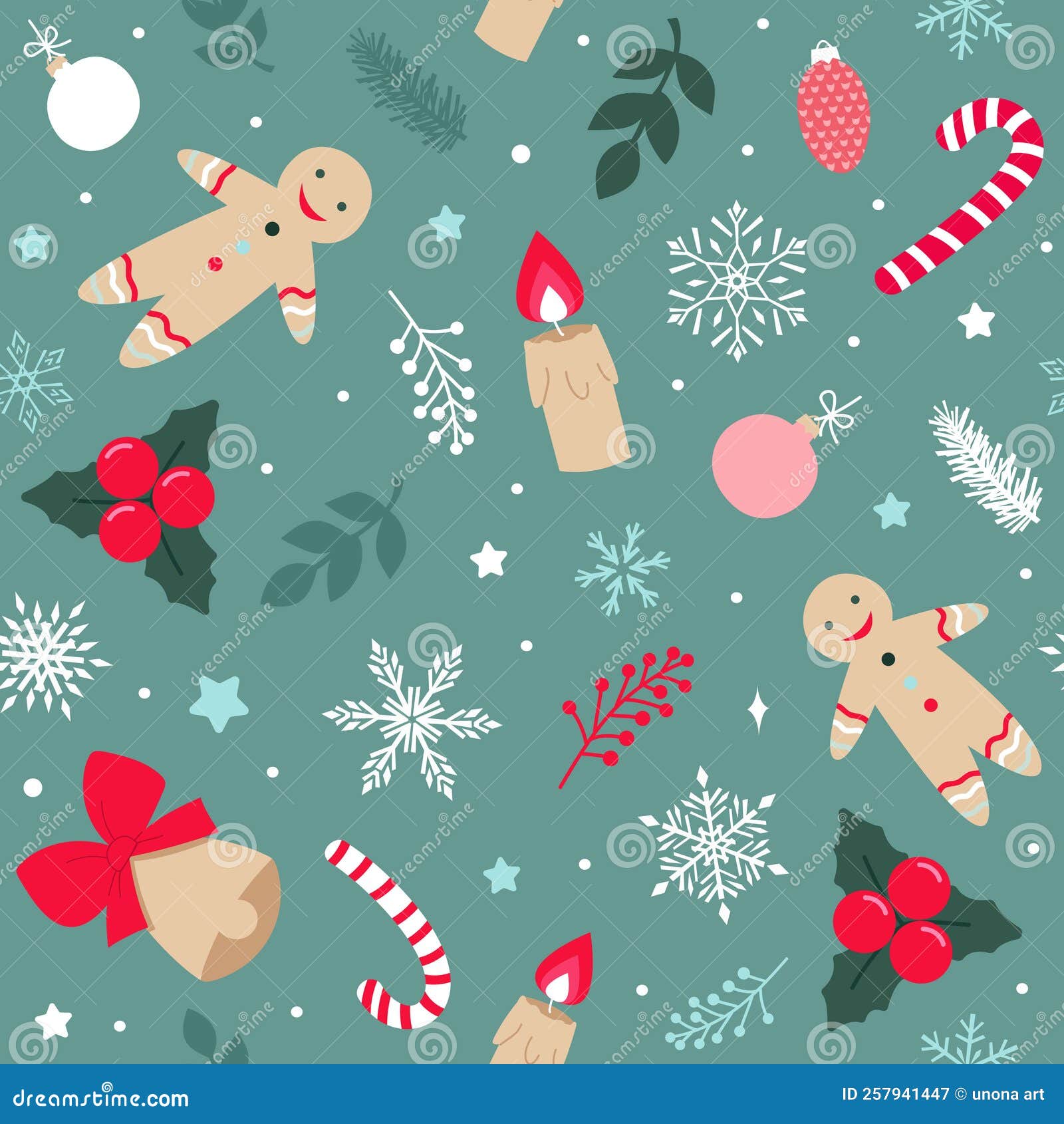 Green Seamless Pattern of Christmas Elements. Stock Vector - Illustration of celebration ...