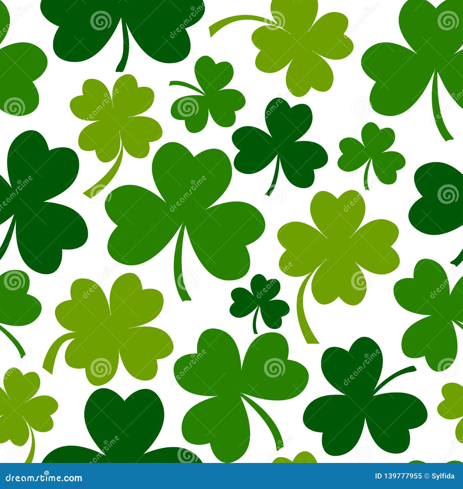 Green Seamless Pattern with Four and Tree Leaf Clovers. Vector ...