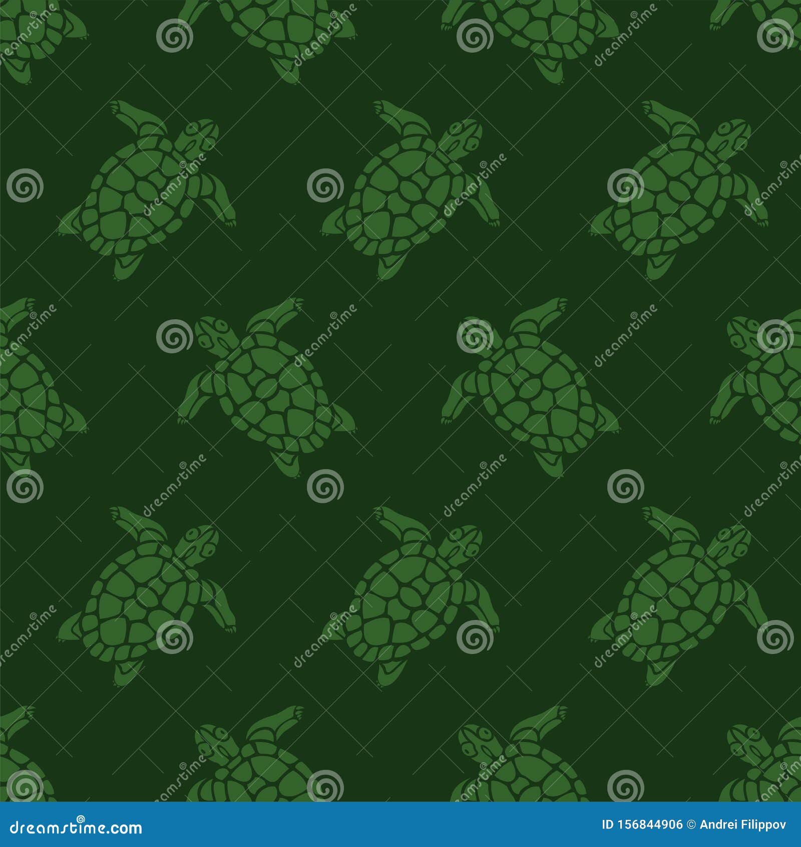 Green Seamless Pattern with Funny Cartoon Turtles Stock Vector ...