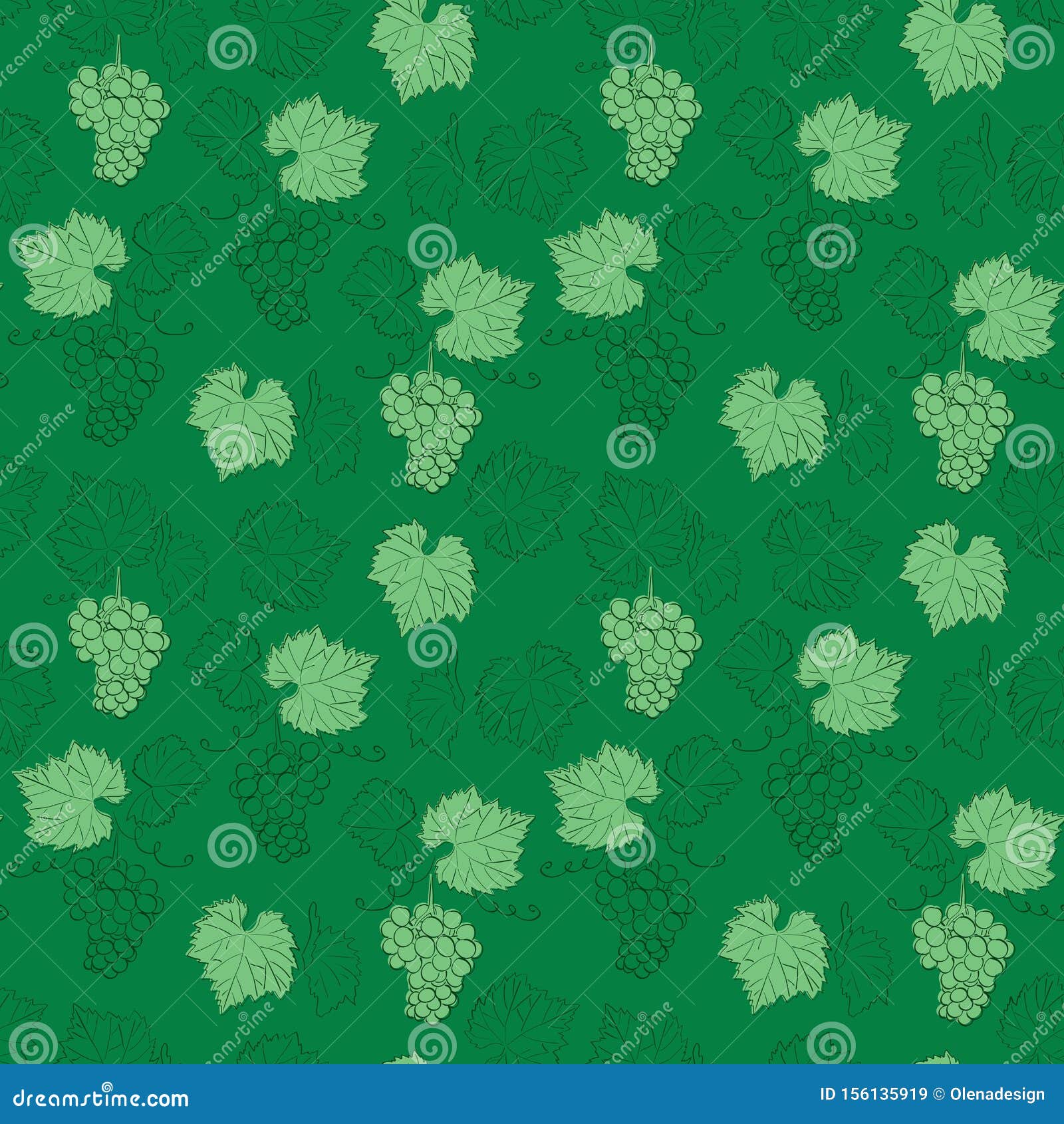 Green Seamless Pattern with Grapes - Vector Floral Texture Stock Vector ...