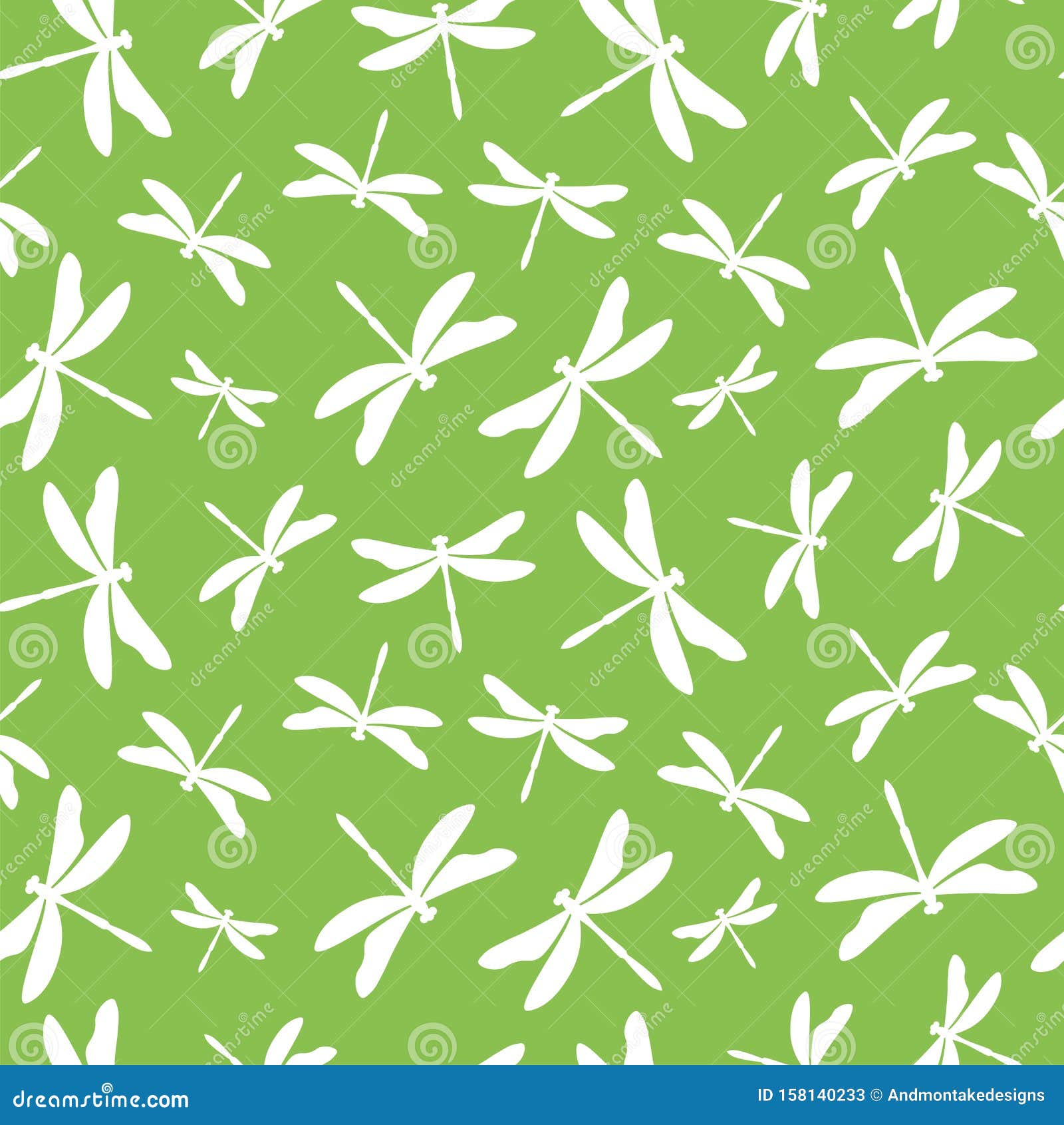 Green Seamless Pattern with White Dragonflies Stock Vector ...