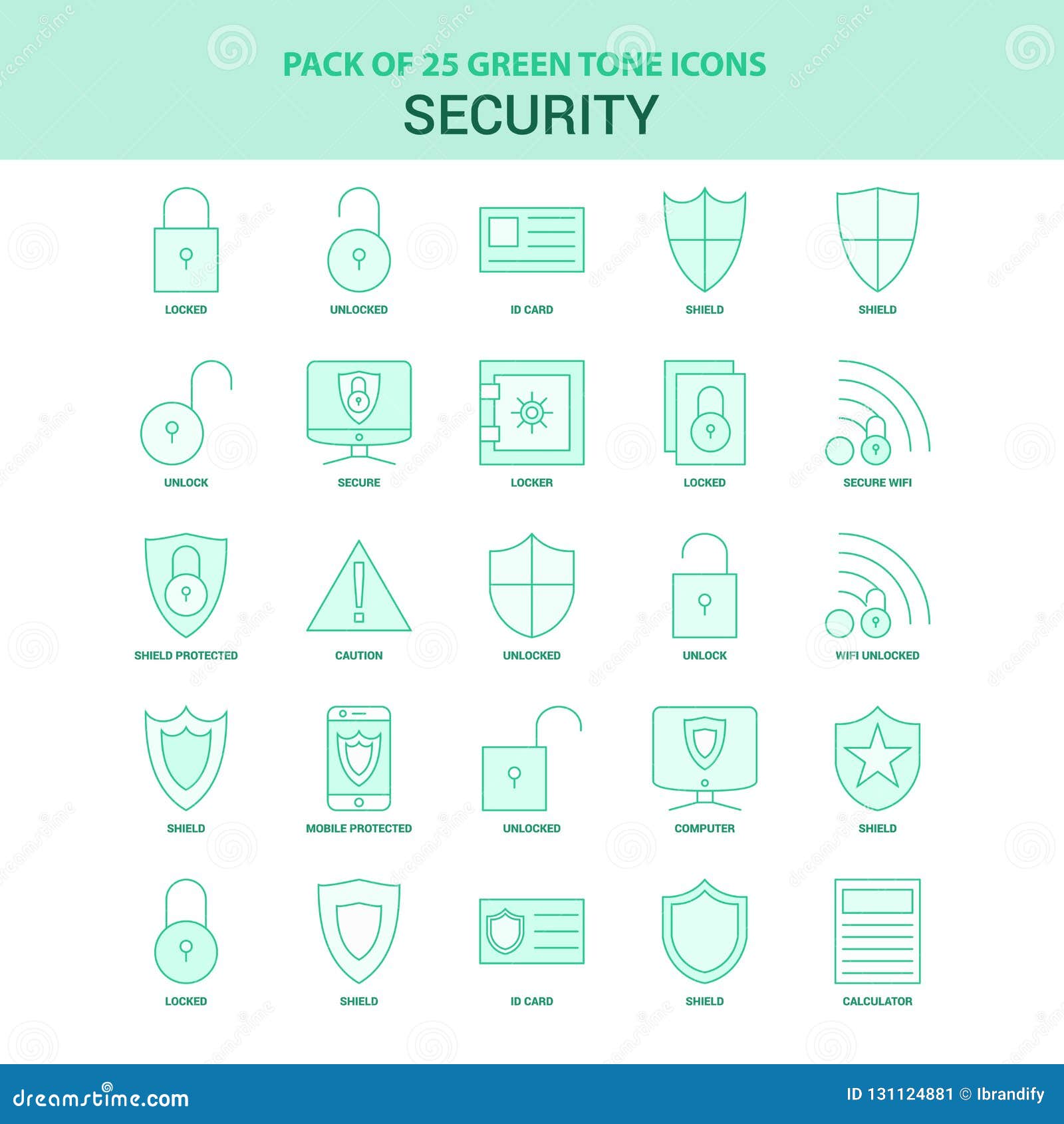 25 Green Security Icon set stock vector. Illustration of unlocked ...