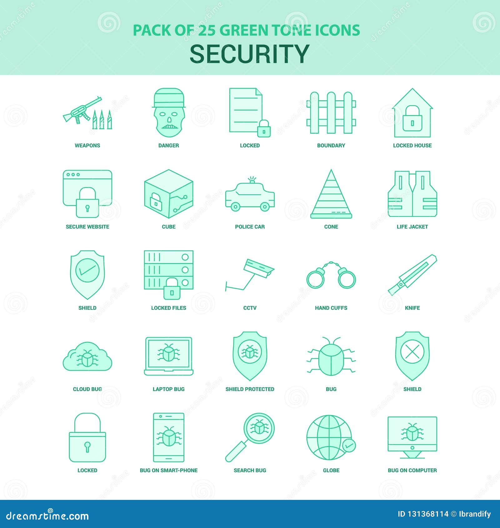 25 Green Security Icon set stock vector. Illustration of cuffs - 131368114