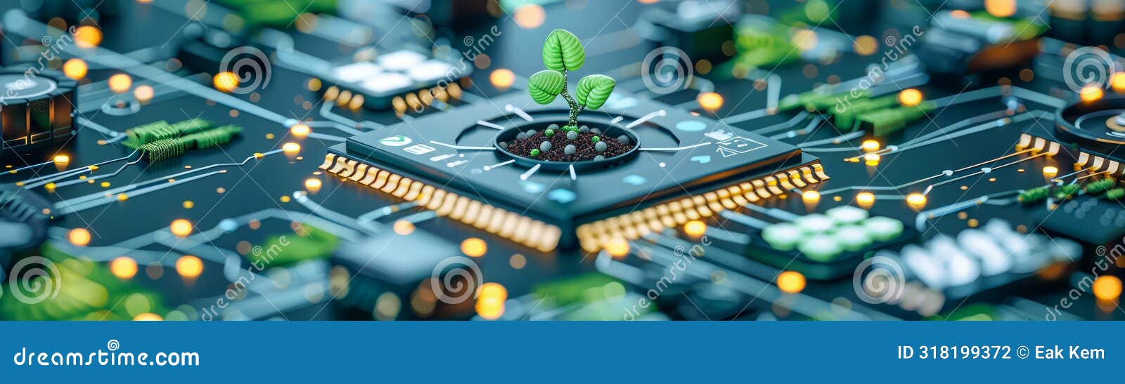 Green Seedling Growing on a Computer Motherboard, Symbolizing Eco ...