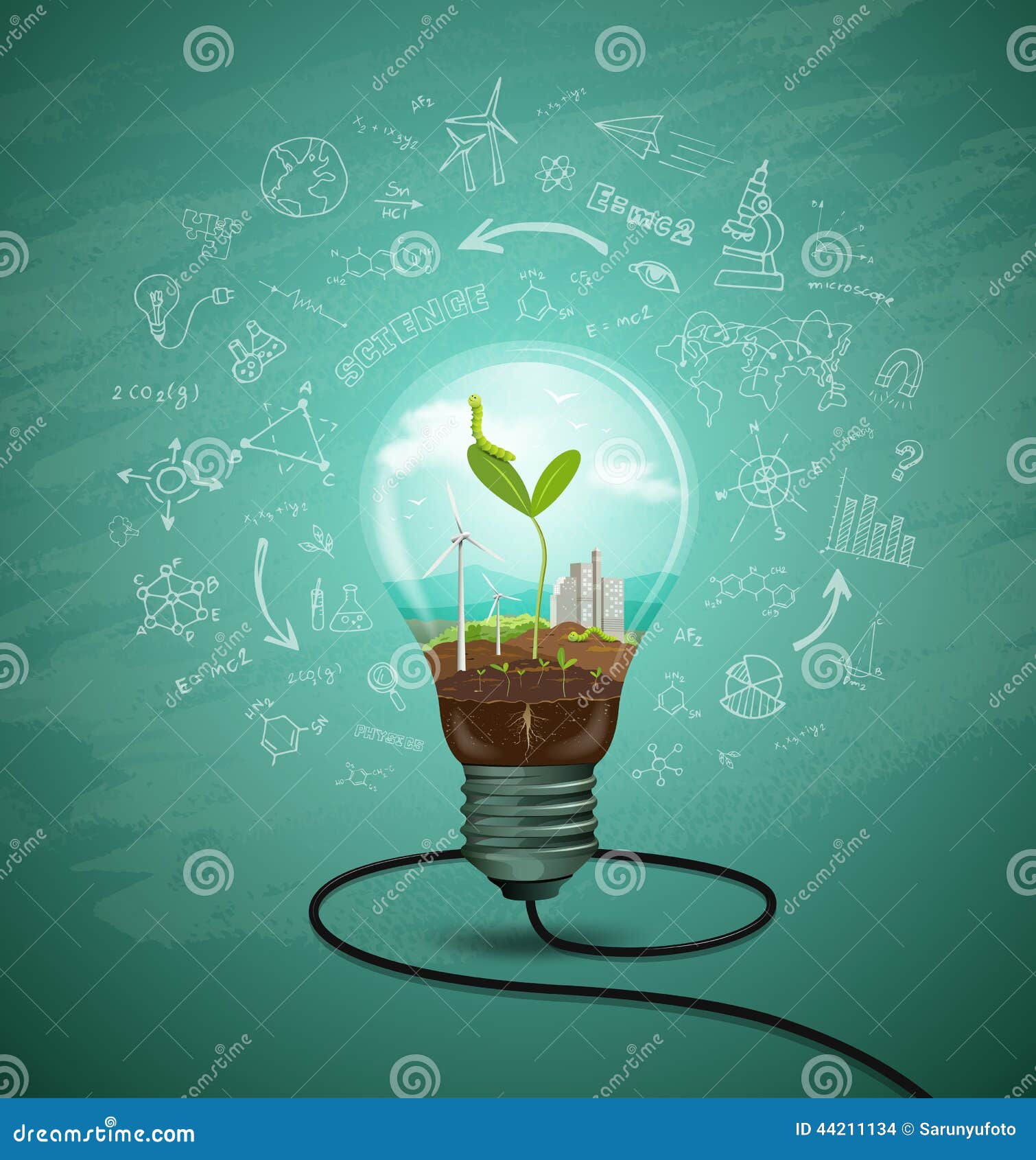 Green Seedlings in a Light Bulb Ecology Stock Vector - Illustration of ...