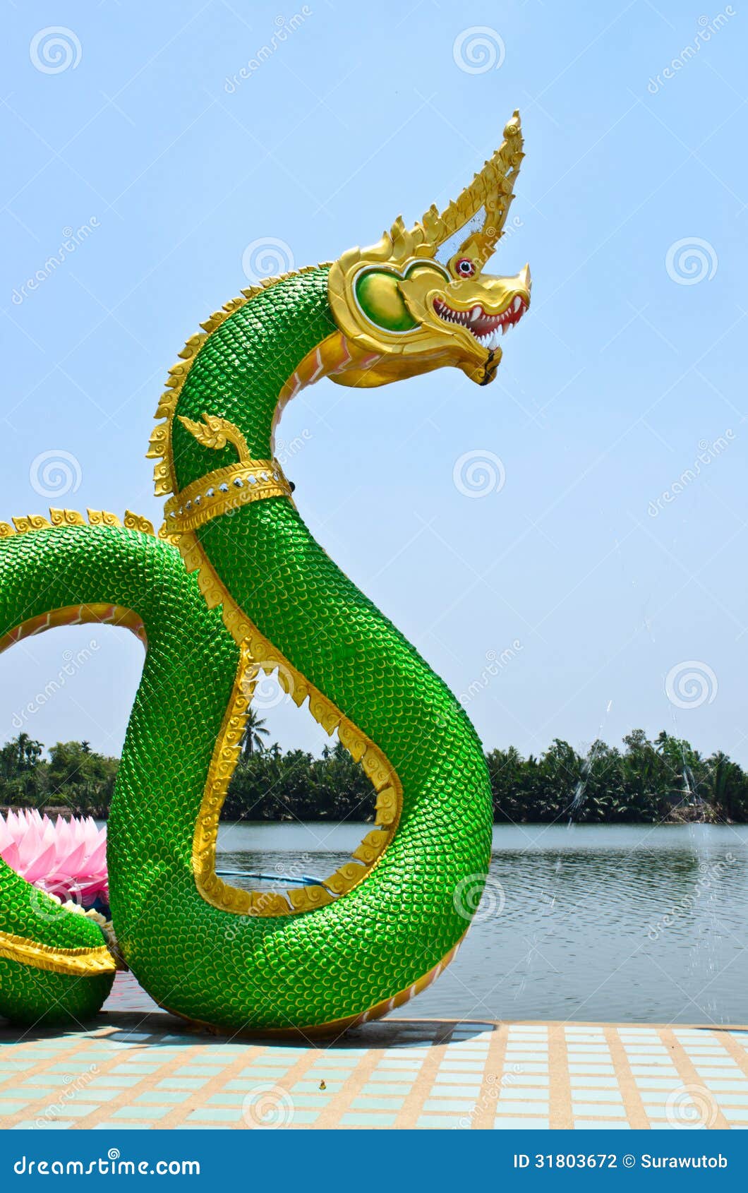 Green Serpent Statue in Temple Thailand Stock Photo - Image of ancient ...
