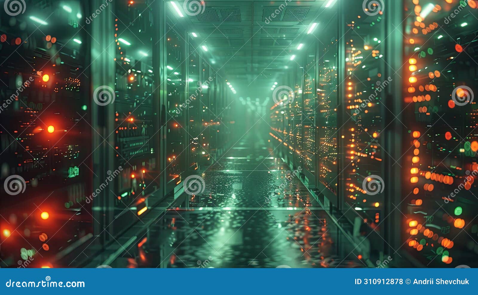 Green Server Room Data Center. Internet and Technology Concept Stock ...