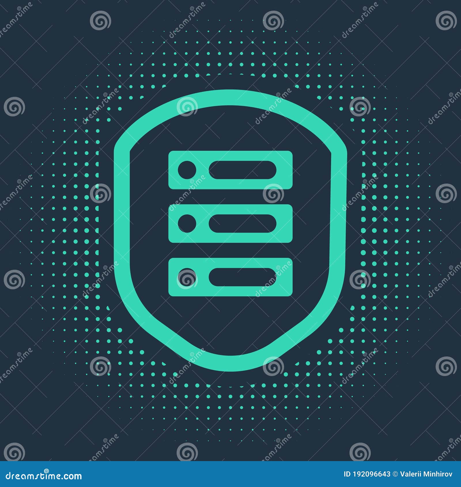 Green Server with Shield Icon Isolated on Blue Background. Protection ...
