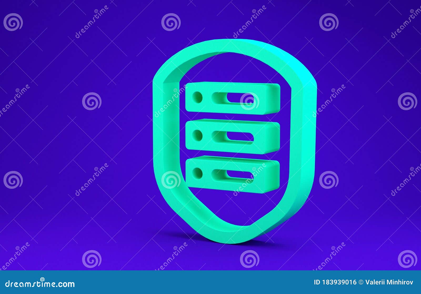 Green Server with Shield Icon Isolated on Blue Background. Protection ...