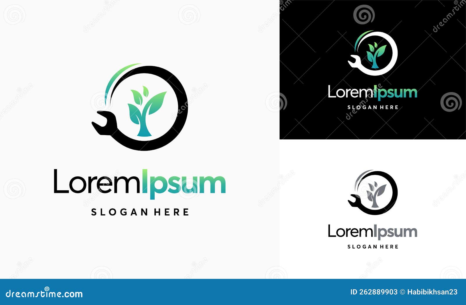 Green Service Logo Design Template, Wrench Tree Leaf Service Logo ...