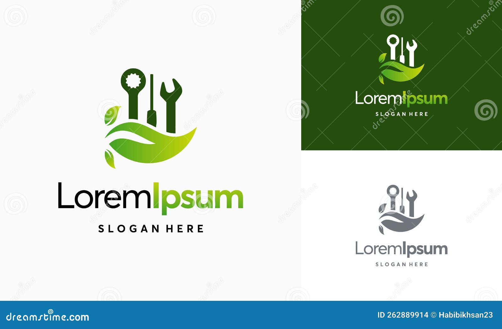 Green Service Logo Design Template, Wrench Tree Leaf Service Logo ...