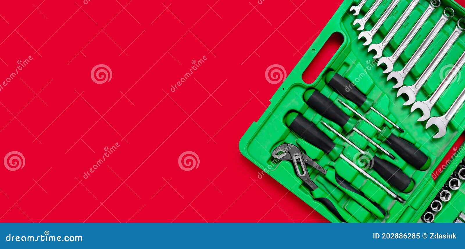 Green Set of Construction Tools: Wrenches, Adjustable Pliers ...