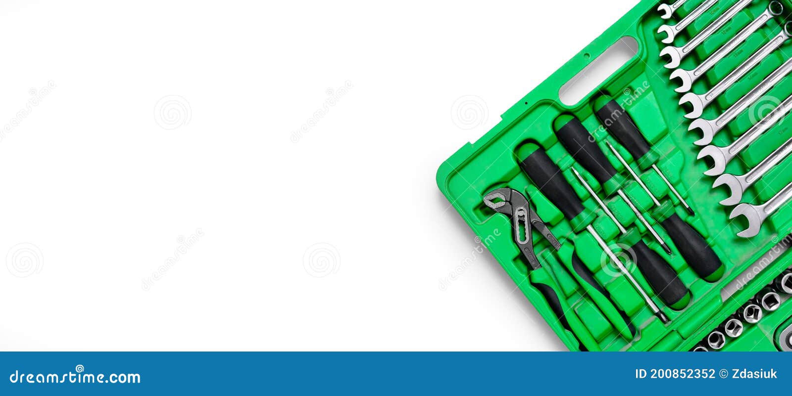 Green Set of Construction Tools: Wrenches, Adjustable Pliers ...