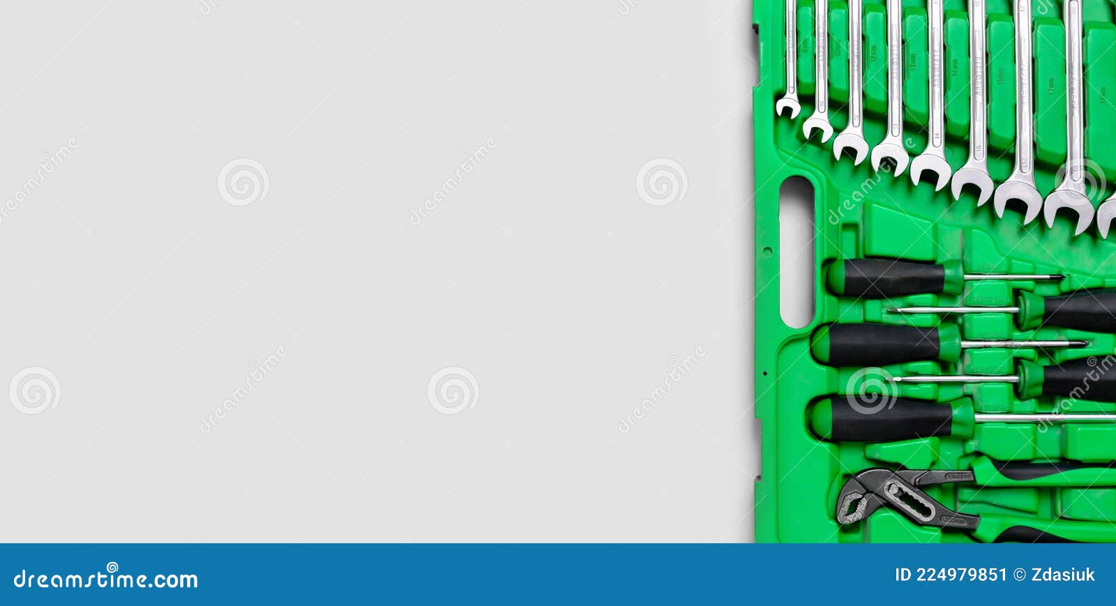 Green Set of Construction Tools: Wrenches, Adjustable Pliers ...