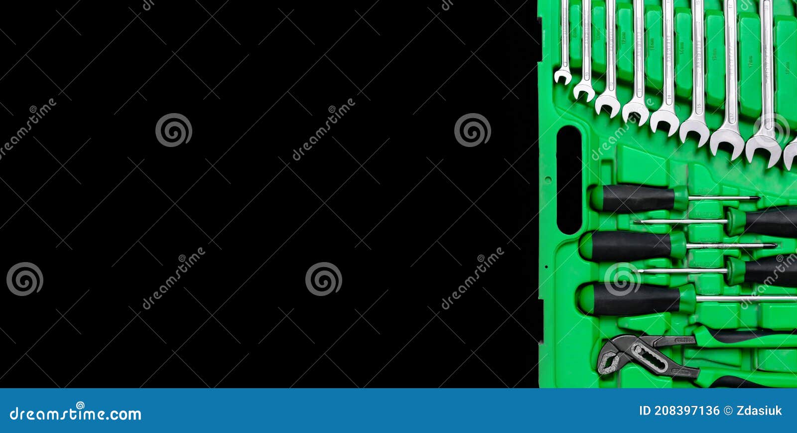 Green Set of Construction Tools: Wrenches, Adjustable Pliers ...