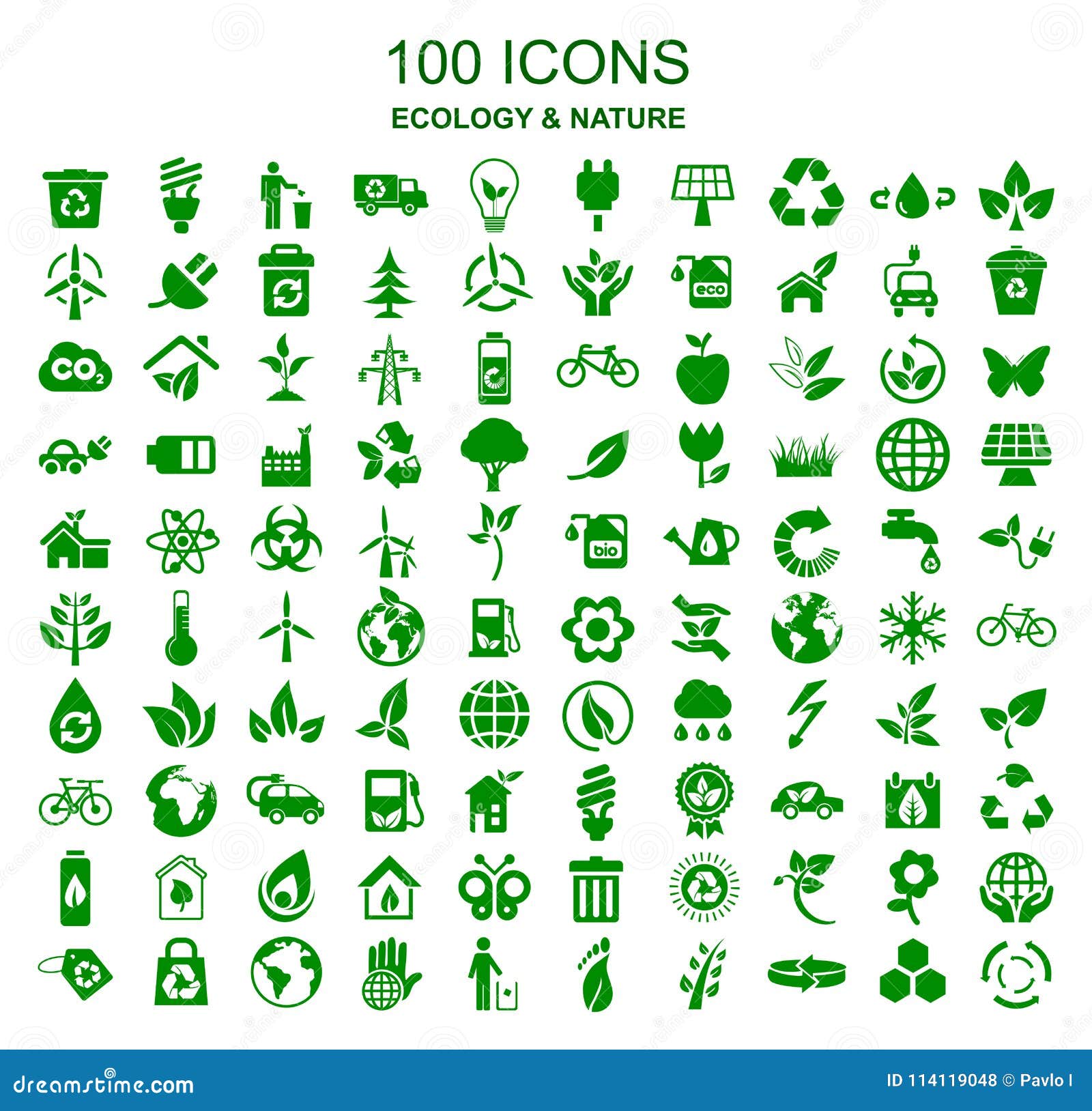 Set Of 100 Ecology Icons Stock Vector Stock Vector Illustration Of