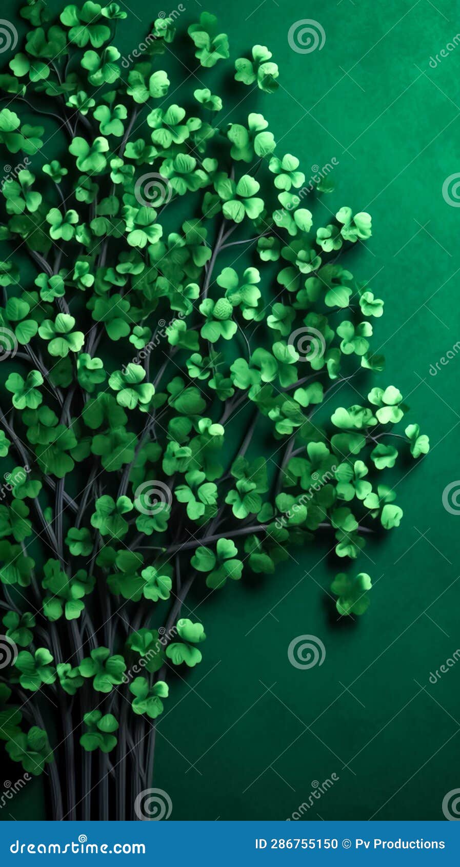 Green Shamrock Four Leaf Clover Green Background, Generative AI. Stock ...
