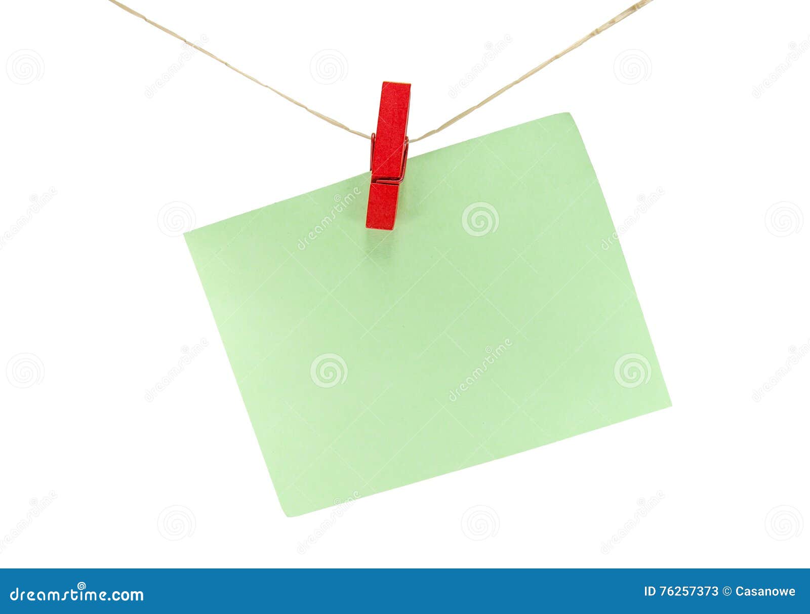 Green Sheet of Paper for Notes and Paperclip Isolate on White Stock ...