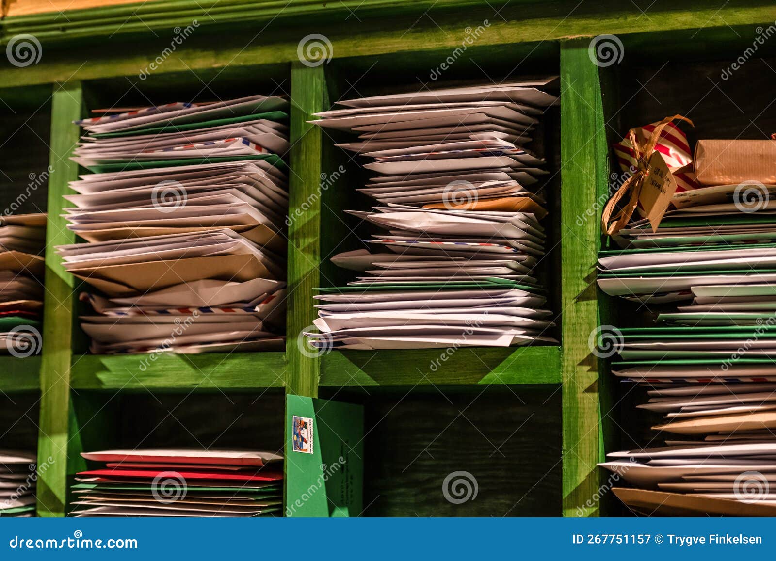 Green Shelves with Stack of Letters.. Stock Image - Image of colorful ...