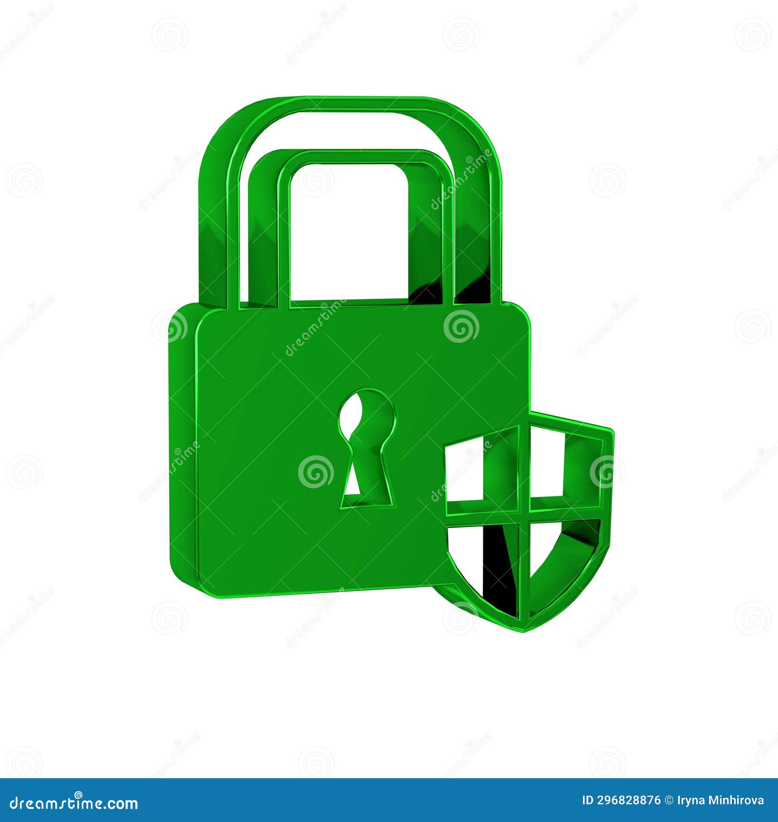 Green Shield Security with Lock Icon Isolated on Transparent Background ...