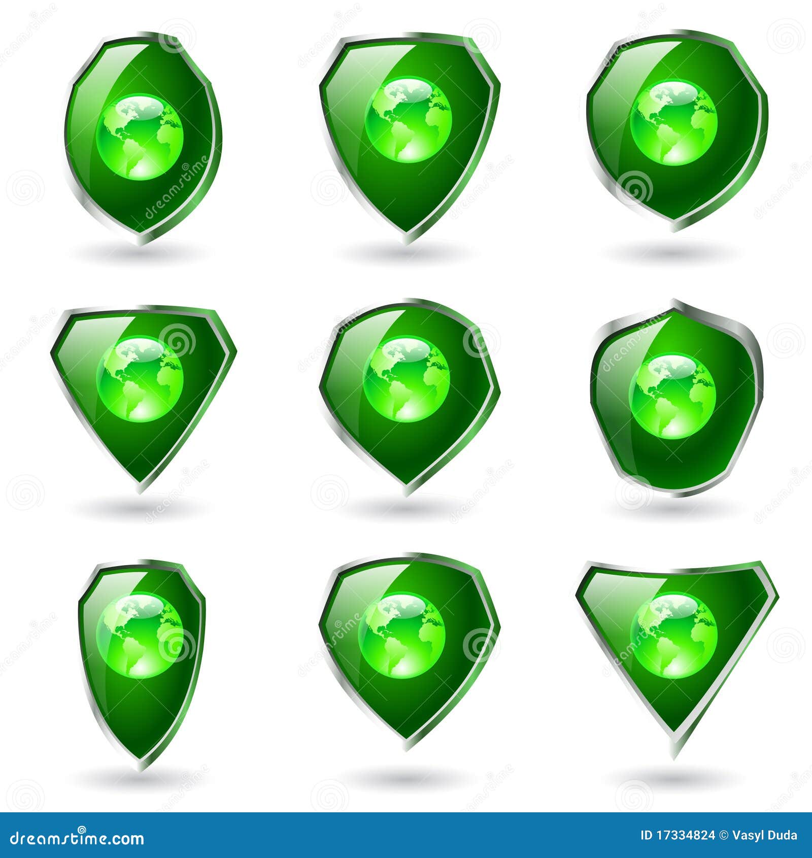 Green shields. stock vector. Illustration of green, globe - 17334824