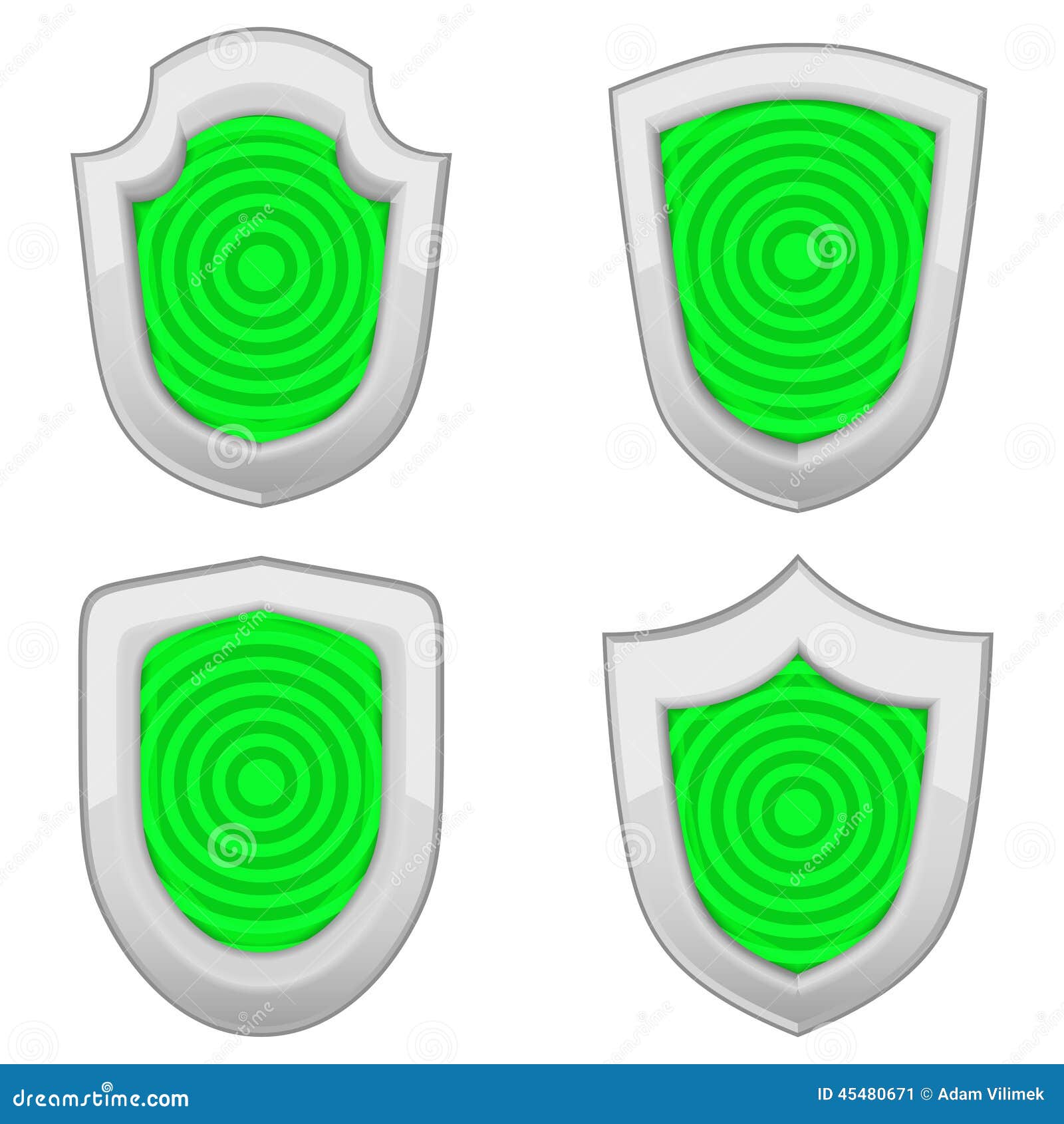 Green Shields Set with Stripes Isolated Stock Vector - Illustration of ...